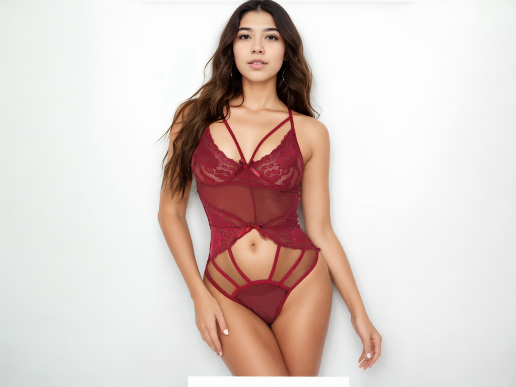 Marceline Lace Cutout Mesh Bodysuit – Strappy Sheer Design – StylinArts