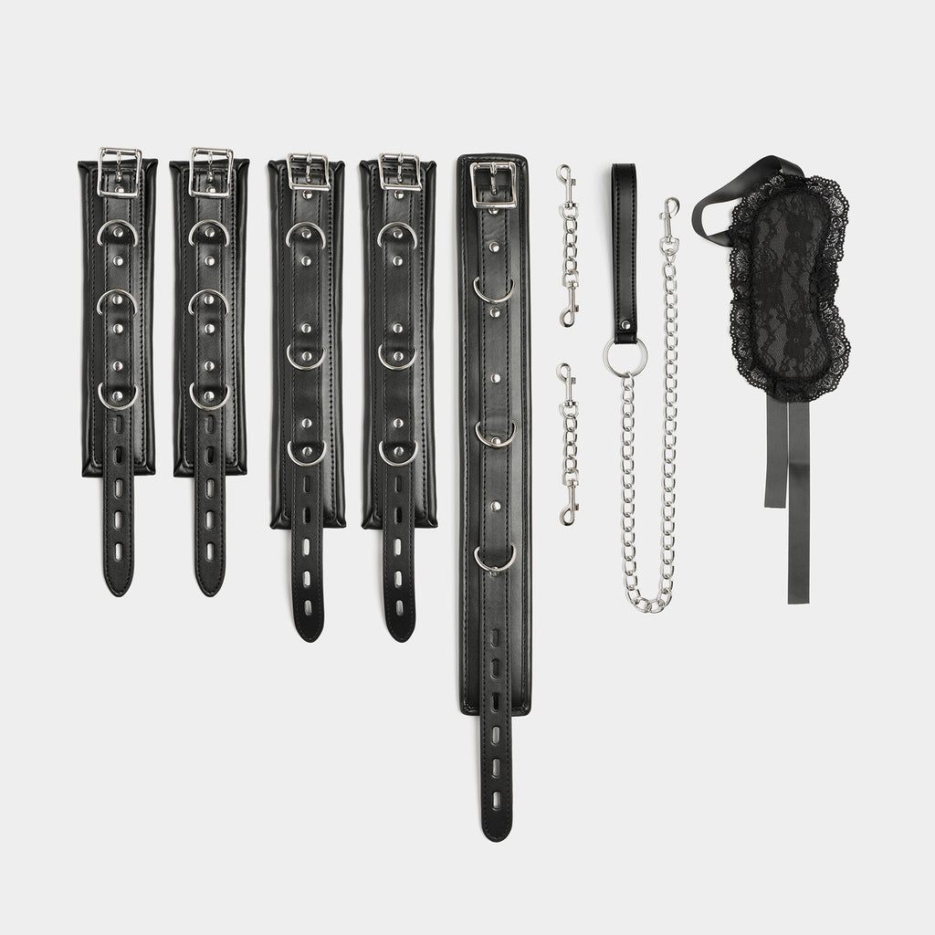 Binding Suit Collar & Handcuffs Set – Adjustable Black Collection – StylinArts