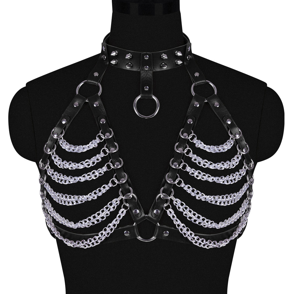 Fierce Chains Dominatrix Bra – Leather Punk Harness Top | StylinArts